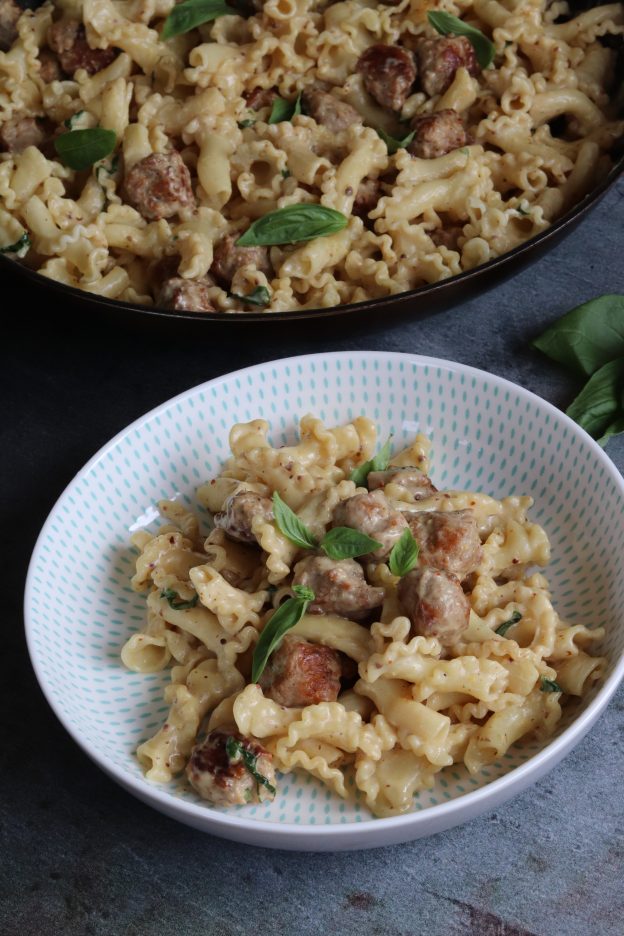 Sausage, Mustard & Basil Pasta – Curly's Cooking