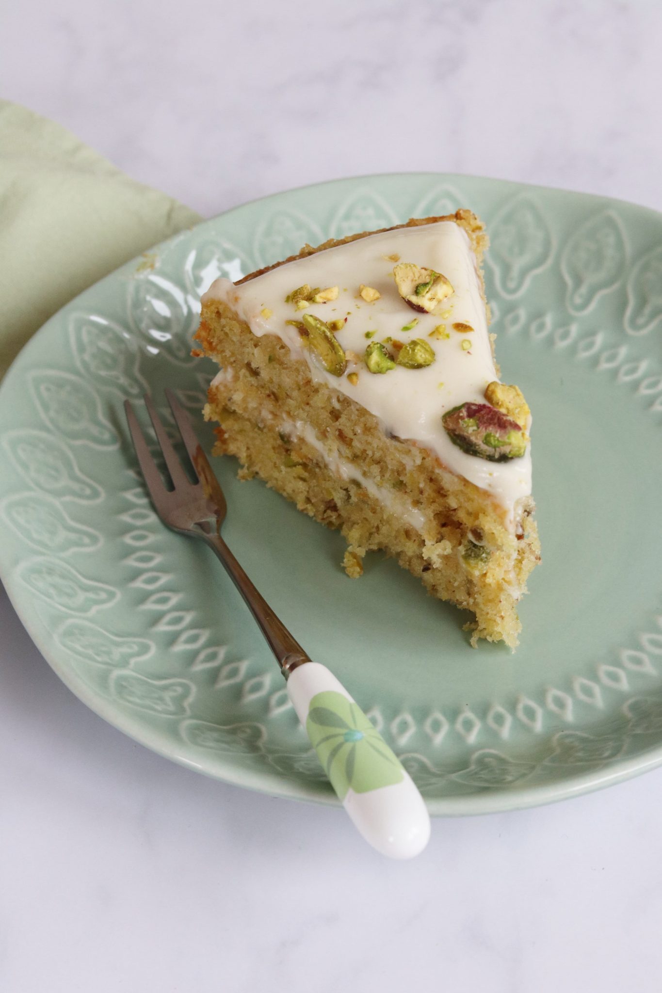 Pistachio Cake with Vanilla Cream Cheese Icing
