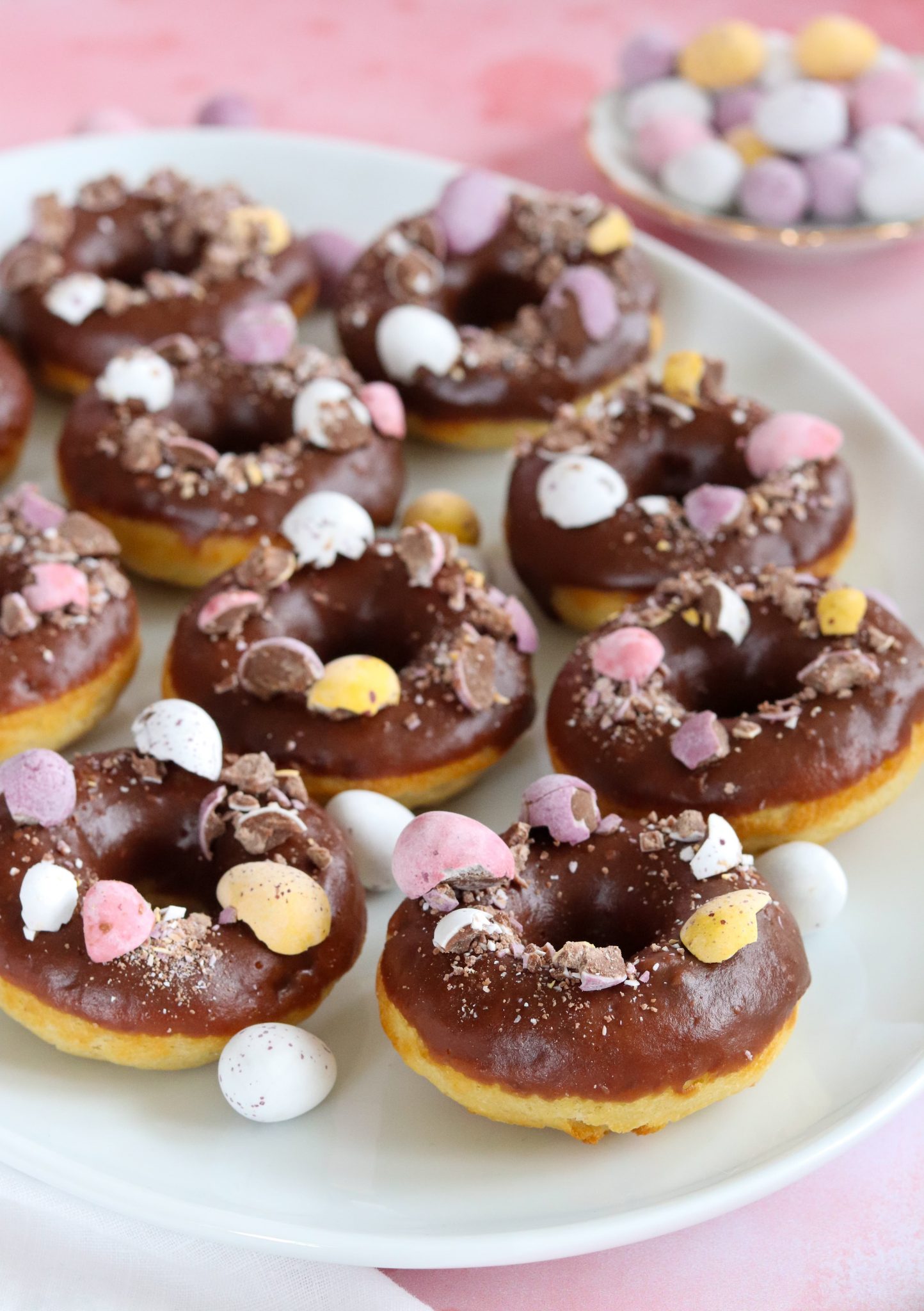 Mini Egg Chocolate Glazed Baked Doughnuts – Curly's Cooking