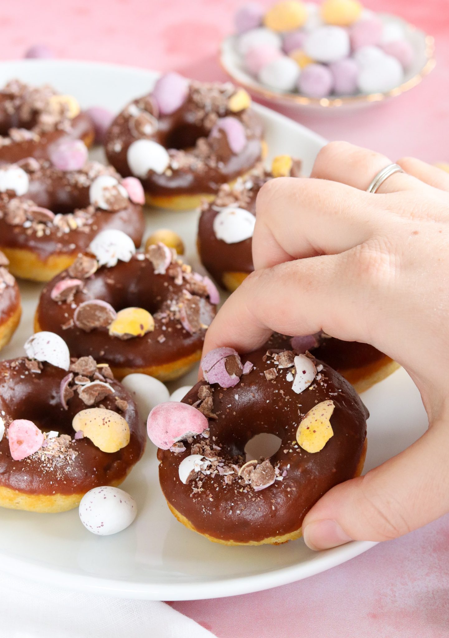 Mini Egg Chocolate Glazed Baked Doughnuts – Curly's Cooking