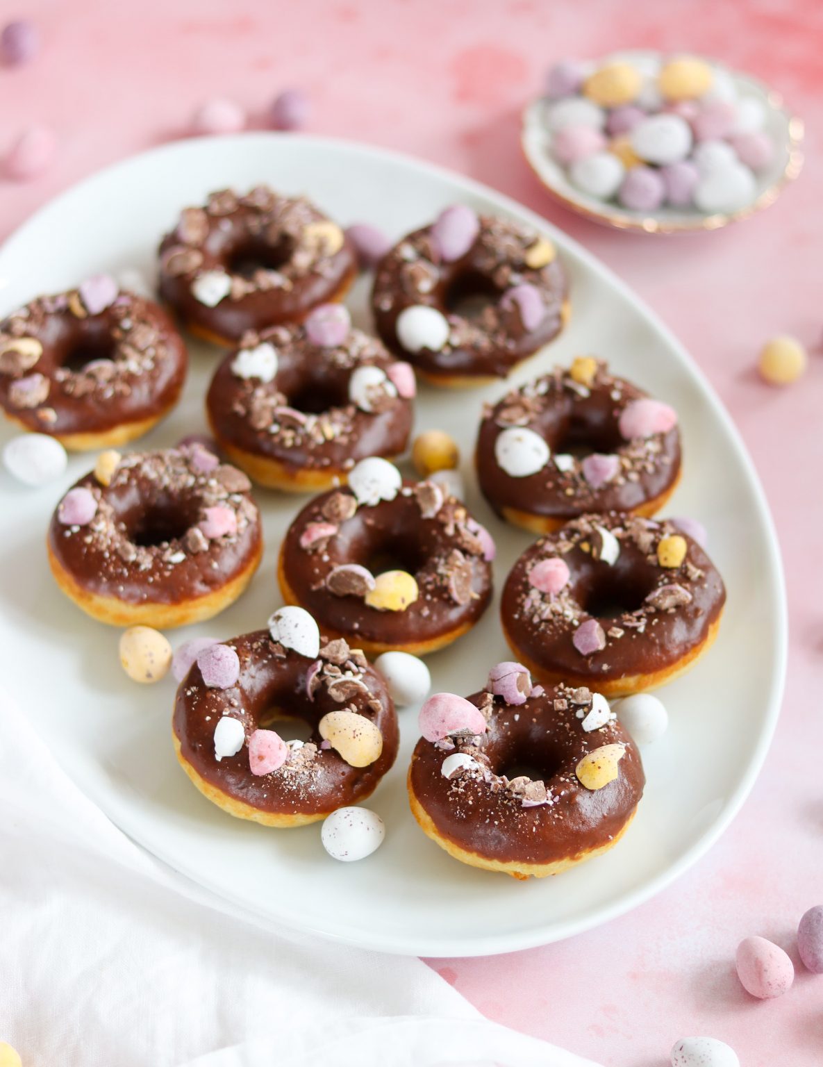 Mini Egg Chocolate Glazed Baked Doughnuts – Curly's Cooking
